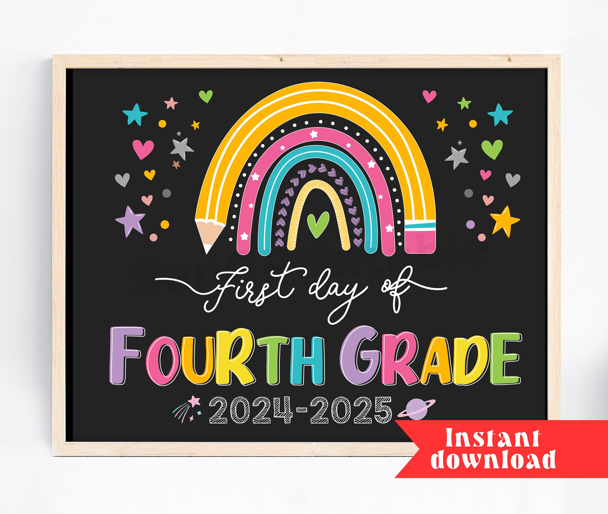 First Day of Fourth Grade Rainbow Sign, Rainbow First Day of Grade 4 ...