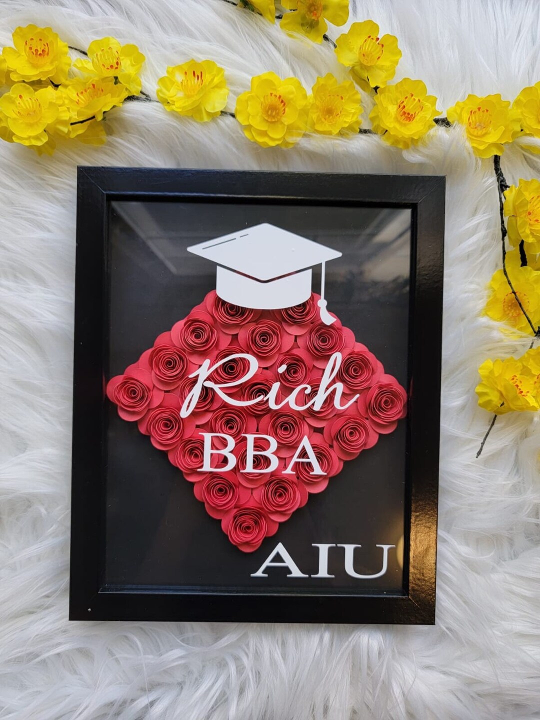 Solid Flower Shadow Box/ Student Gift Handmade Gift Graduation Flower ...