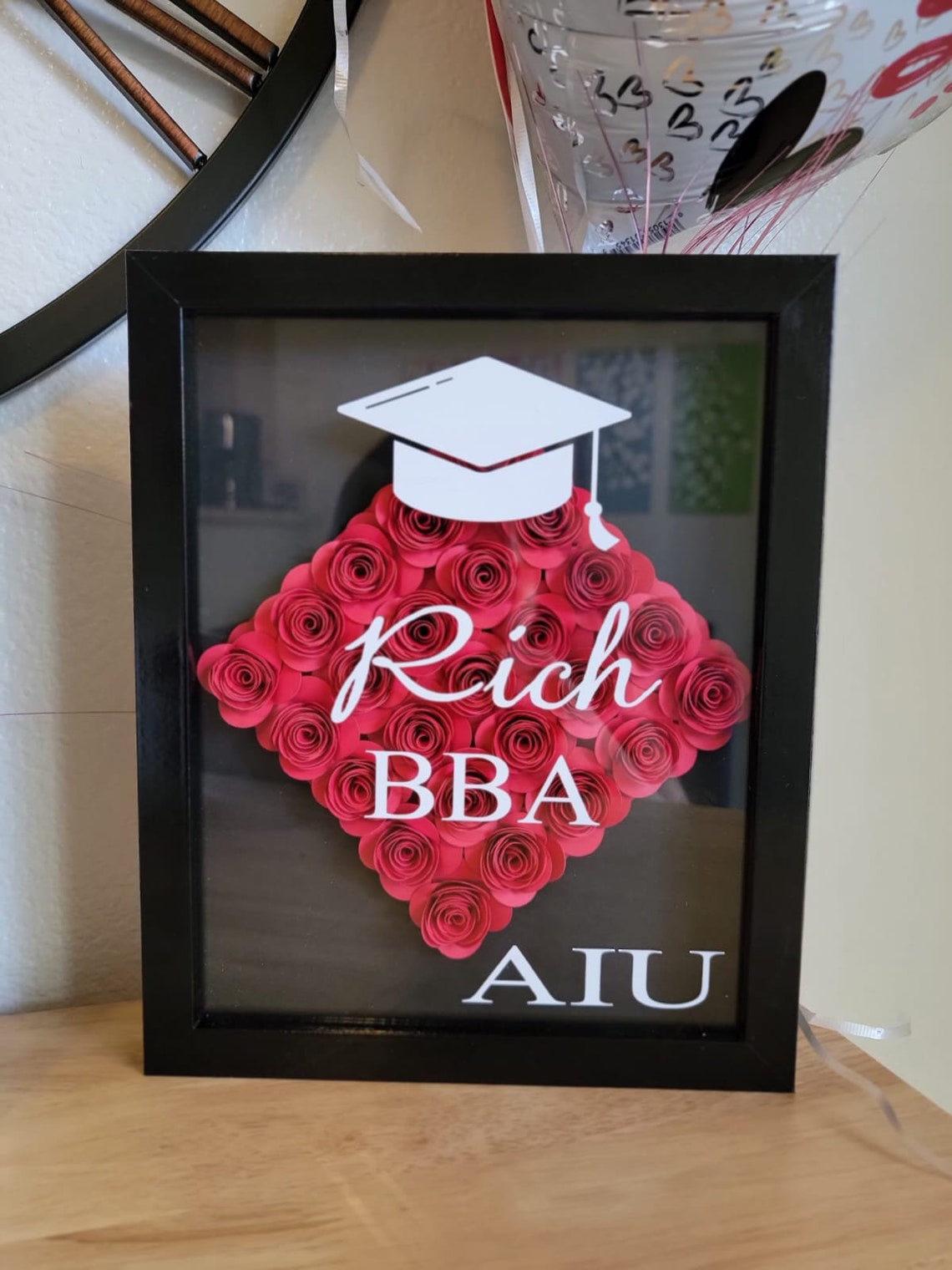Solid Flower Shadow Box/ Student Gift Handmade Gift Graduation Flower ...