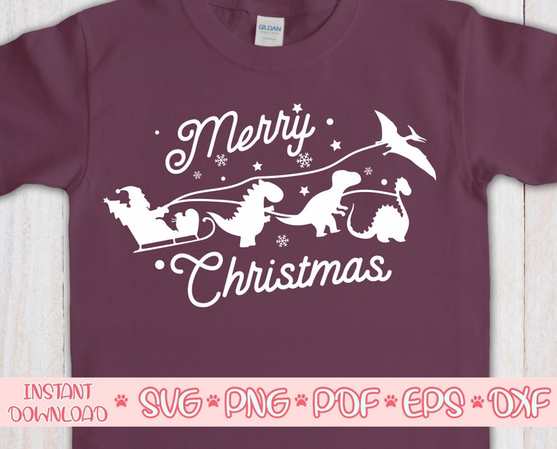 Merry Christmas Dinosaur Svg, Dino Christmas Svg, Santa Sleigh Svg ...