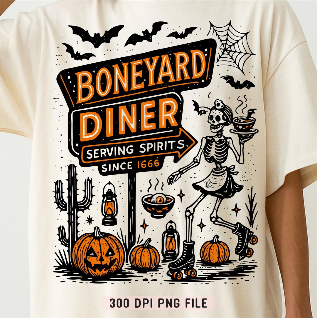 Boneyard Diner PNG, Spooky Halloween Skeleton Retro Diner Sign Png ...