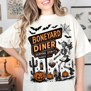 Boneyard Diner PNG, Spooky Halloween Skeleton Retro Diner Sign Png ...