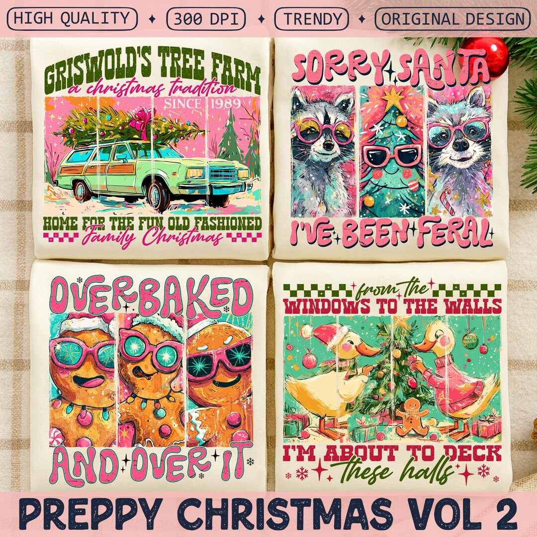 Trendy Preppy Christmas PNG Bundle, Funny Retro Xmas Humor Png ...