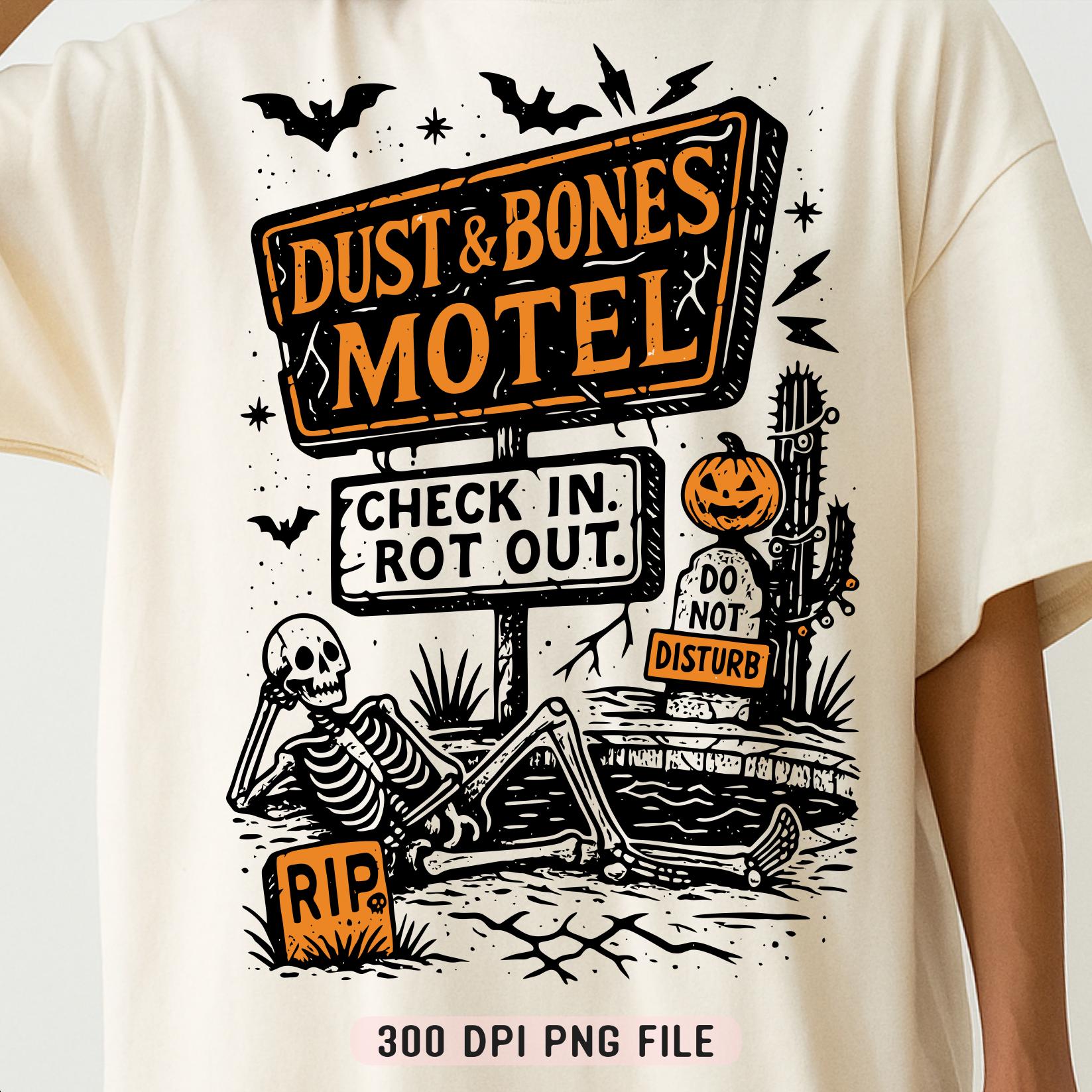 Dust & Bones Motel PNG, Trendy Skeleton Halloween Sign Png, Retro ...