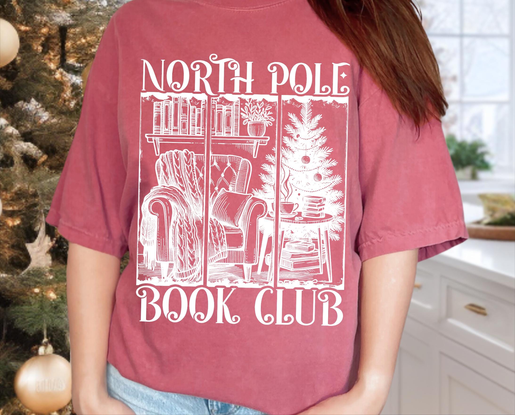 North Pole Book Club PNG, Christmas Book Lover Png, Trendy Holiday Book ...
