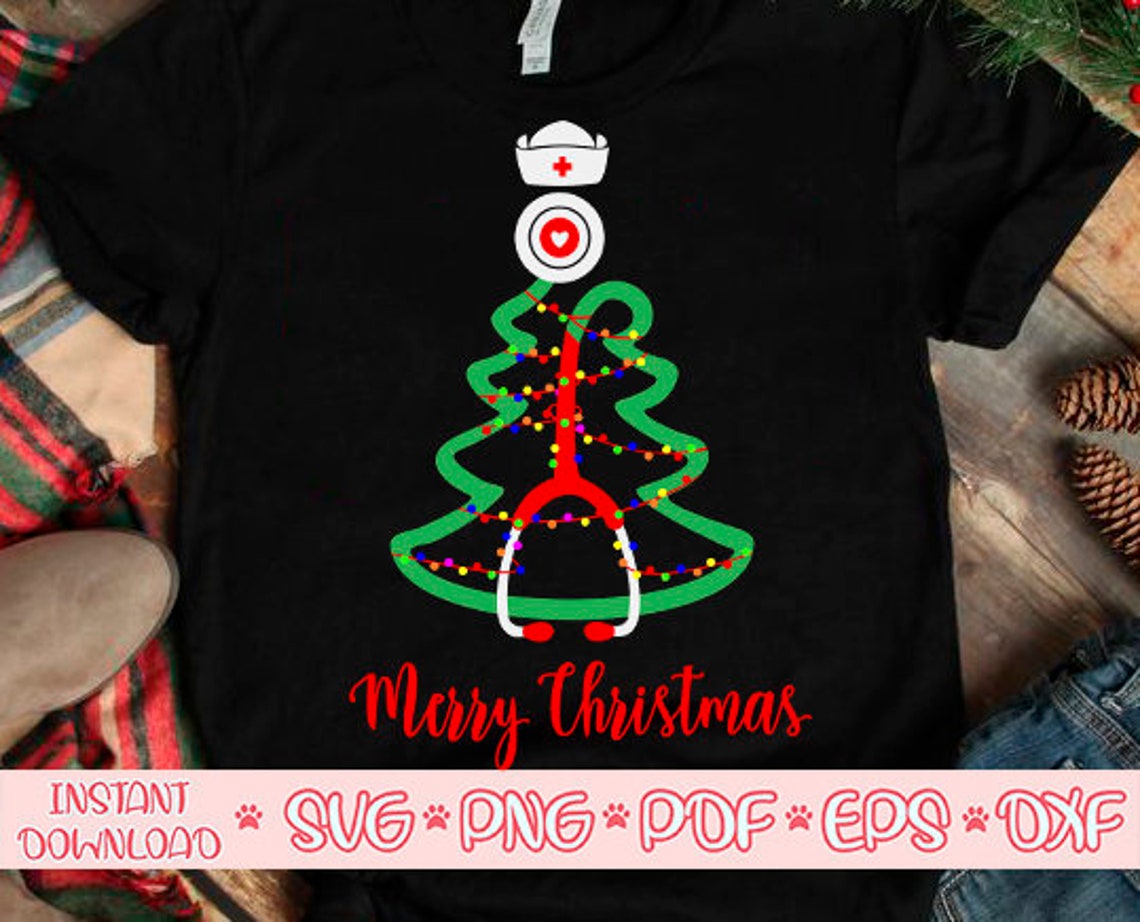 Stethoscope Christmas Tree Svgmerry Christmas Svgnurse | Etsy