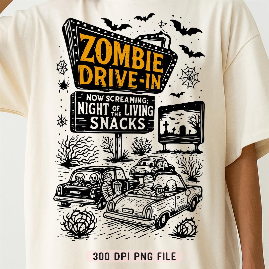 Zombie Drive in PNG, Funny Halloween Skeleton Movie Night Png, Trendy ...