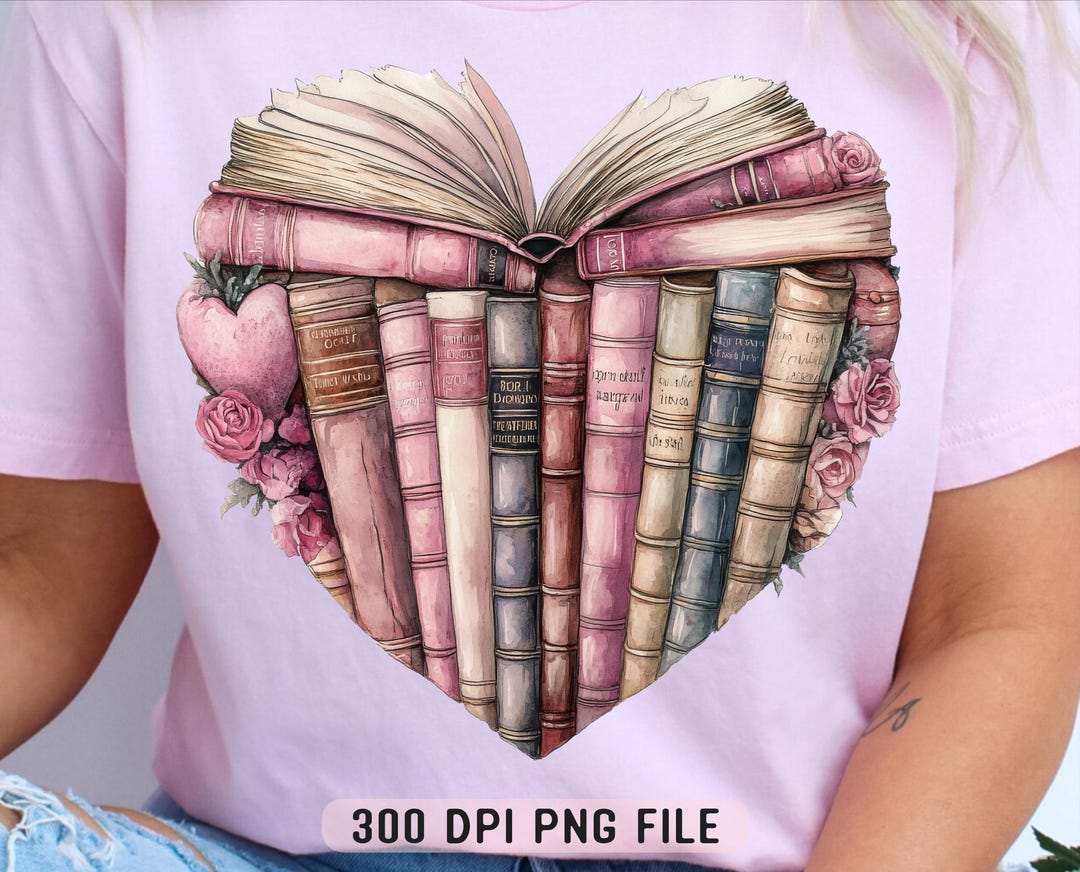 Bookish Valentines PNG, Valentine's Book Lover Png, Retro Book Heart ...