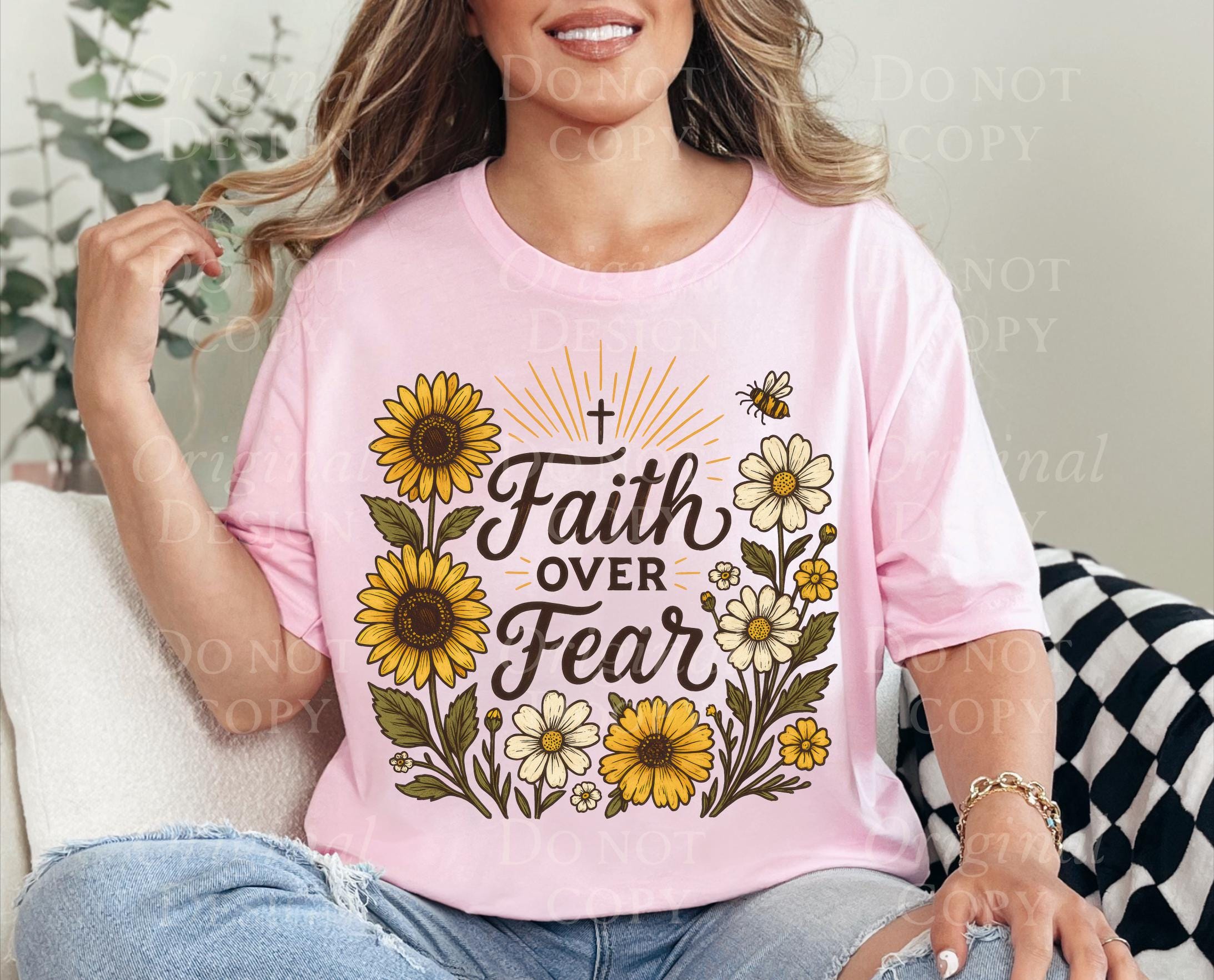 Faith Over Fear PNG, Sunflower Daisy Floral Cross Png, Inspirational ...