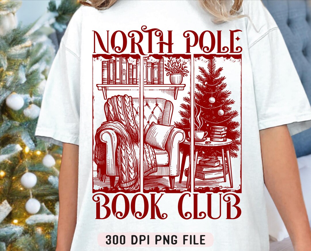 North Pole Book Club PNG, Christmas Book Lover Png, Trendy Holiday Book ...