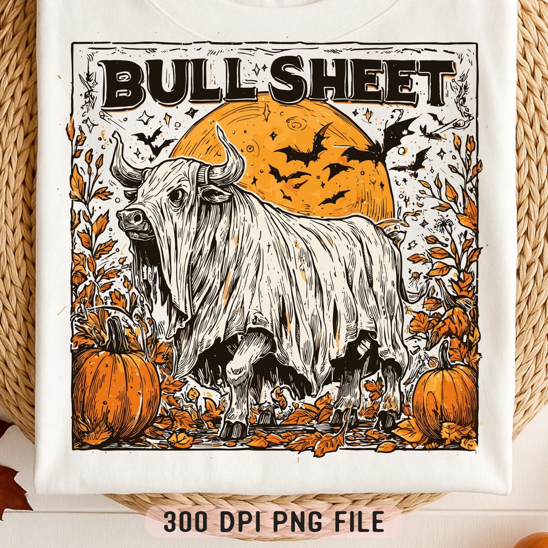 Bull Sheet PNG, Funny Halloween Cow PNG, Spooky Cow Autumn Leaves ...