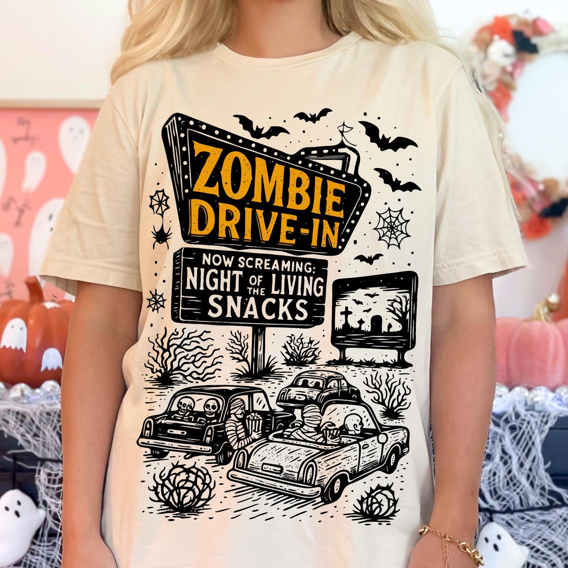 Zombie Drive in PNG, Funny Halloween Skeleton Movie Night Png, Trendy ...