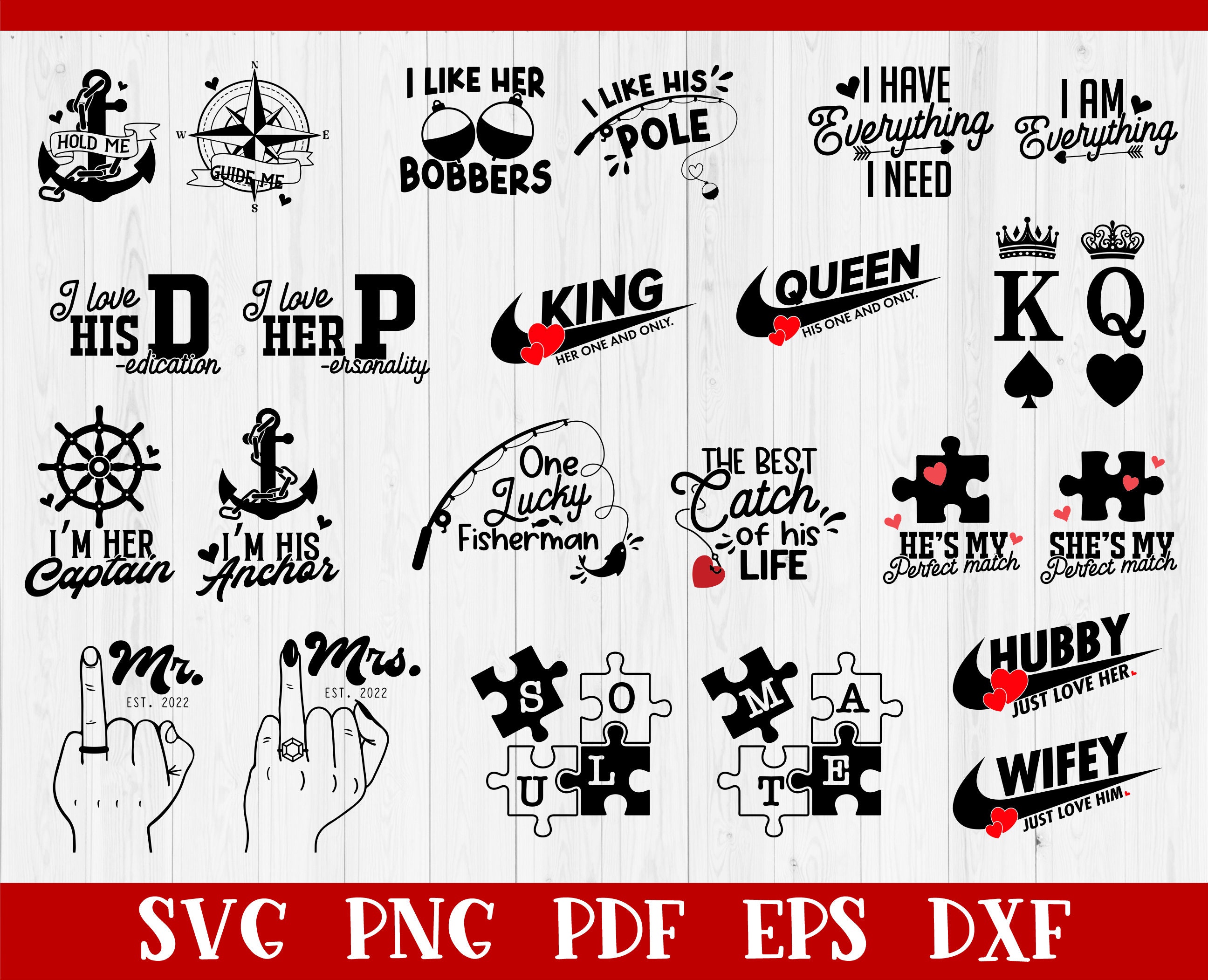 Matching Couple SVG Bundle, Happy Valentine's Day Svg, Couple Shirts ...