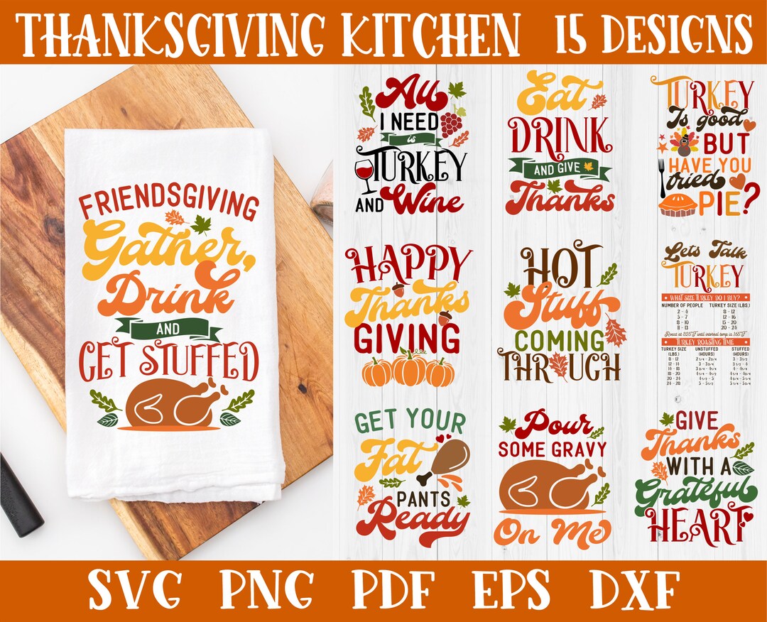 Thanksgiving Kitchen Towels Bundle Svg, Thanksgiving Tea Towel Svg ...