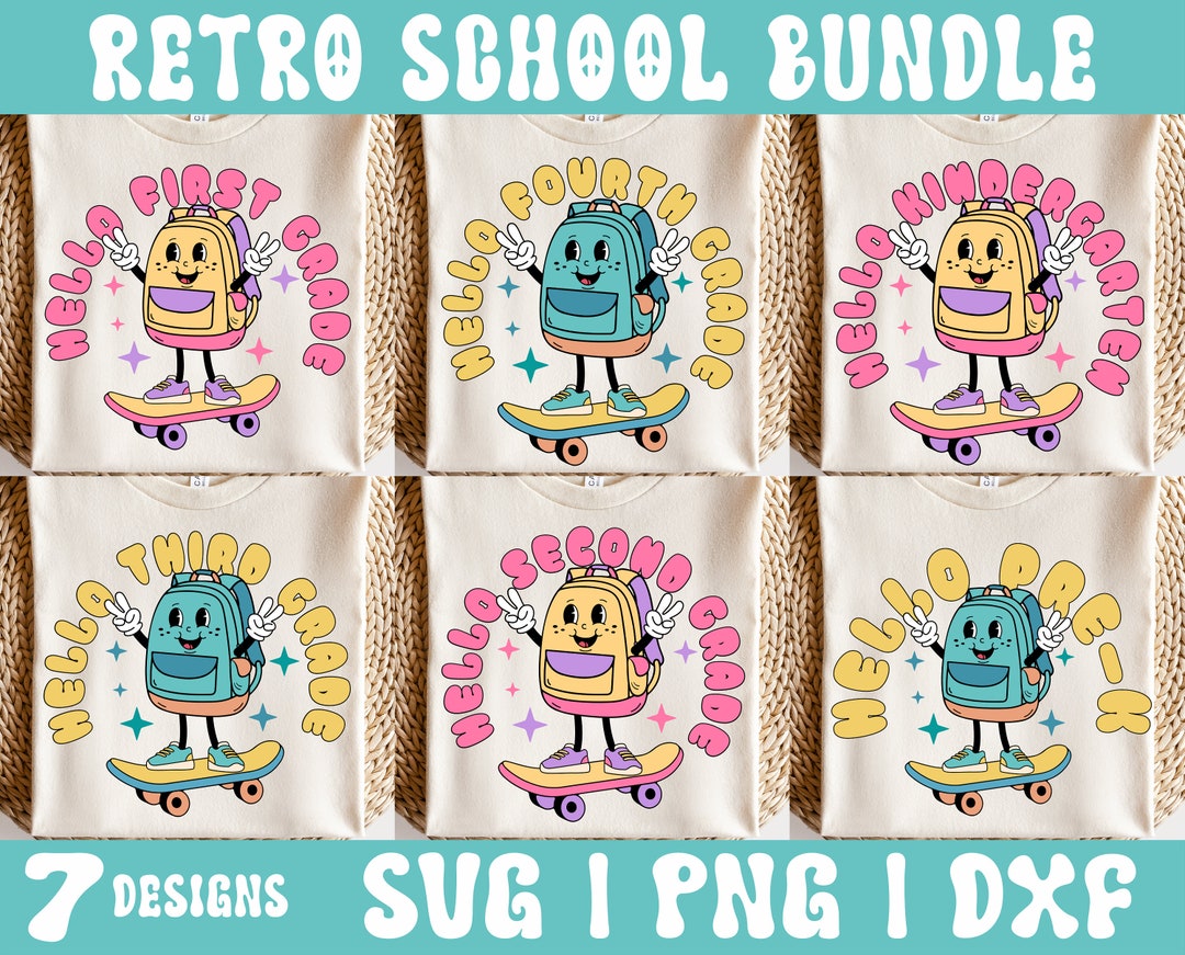 Retro School SVG Bundle, Hello School Svg, Backpack Cartoon Character ...