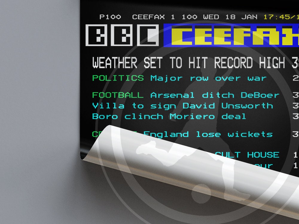 Personalised BBC Ceefax UK TV Poster Art Decor Print, Personalised Gift ...