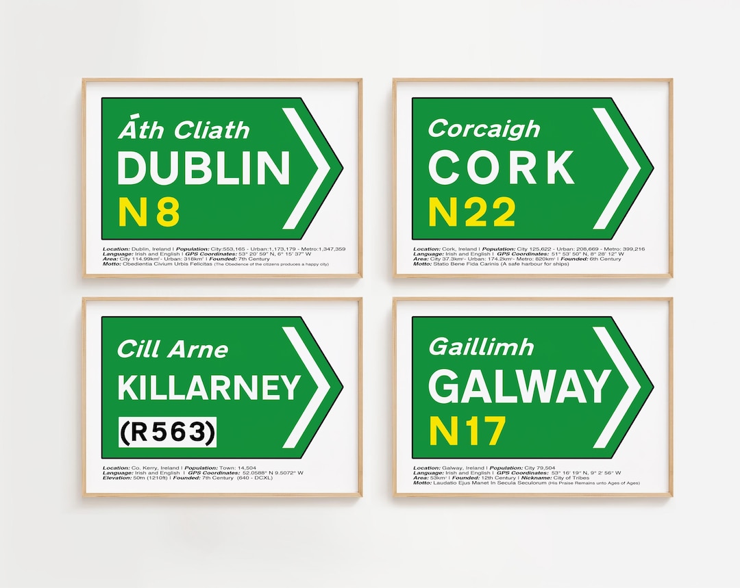 Ireland Road Signs Poster Prints | Dublin, Cork, Belfast, Galway ...
