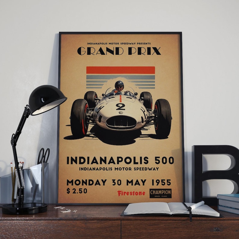 1955 Indy 500 GP Retro Poster Advert, Formula 1 Gift for Him, - Etsy