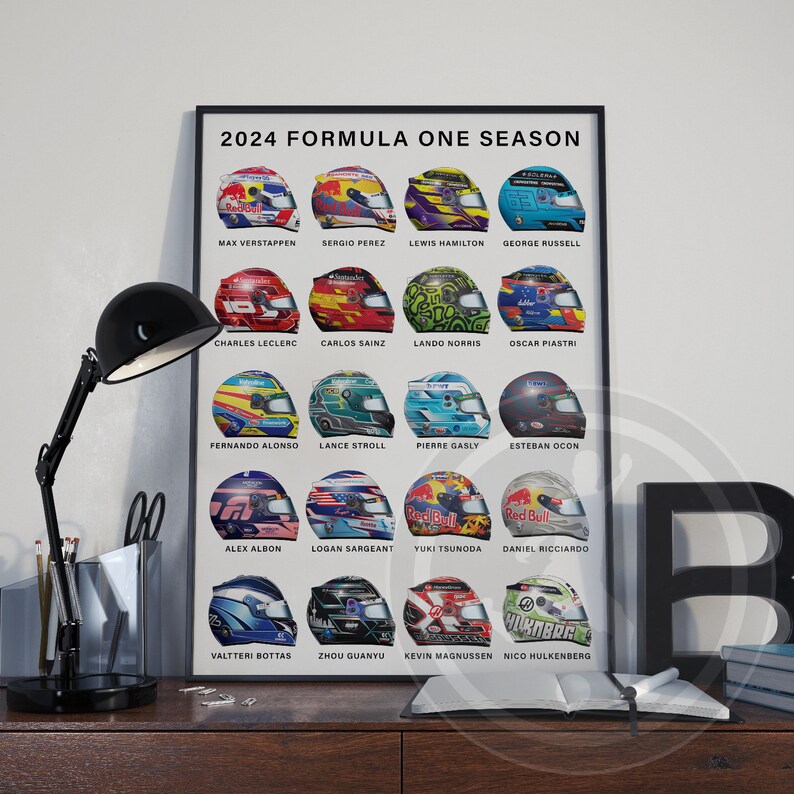 2024 F1 Formula 1 Drivers Helmet Poster, Gift for Him Print Art Wall ...