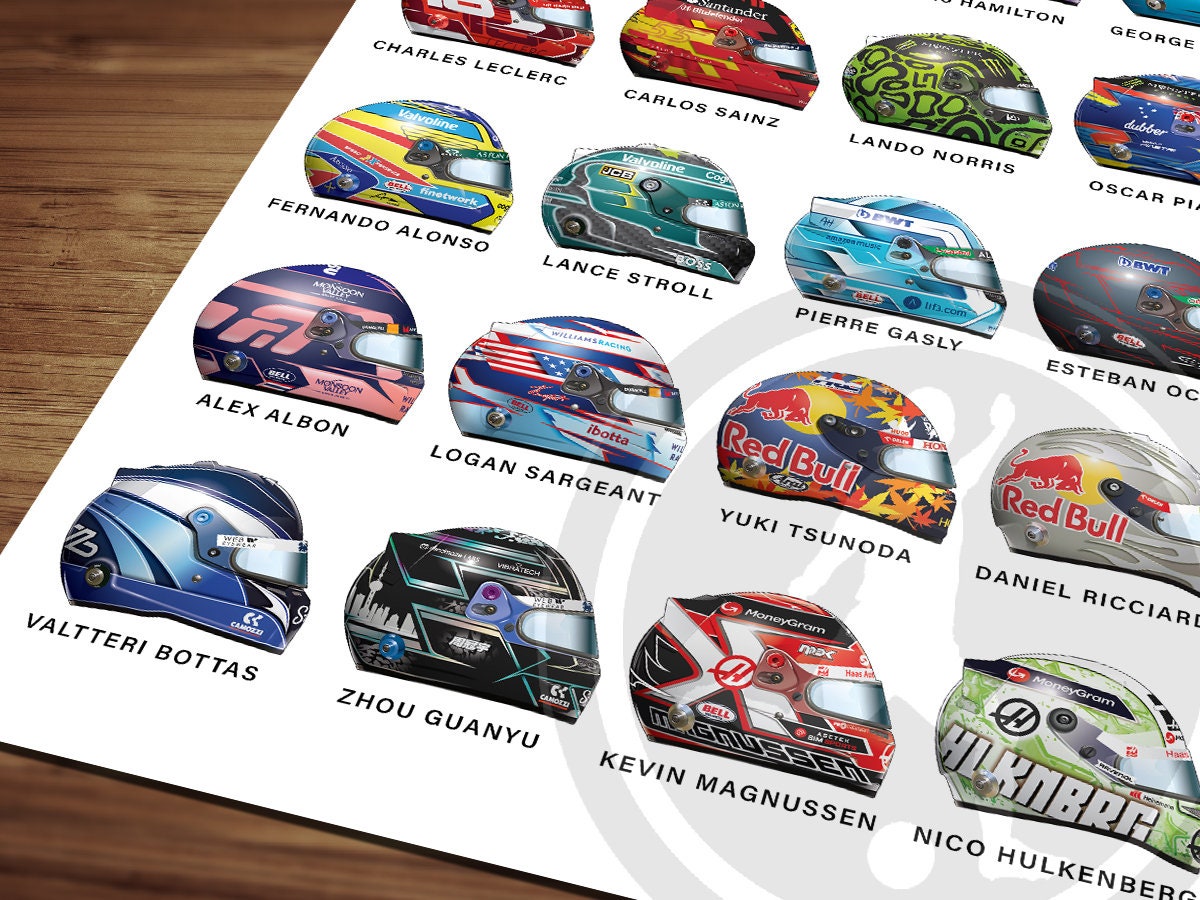 2024 F1 Formula 1 Drivers Helmet Poster, Gift for Him Print Art Wall ...