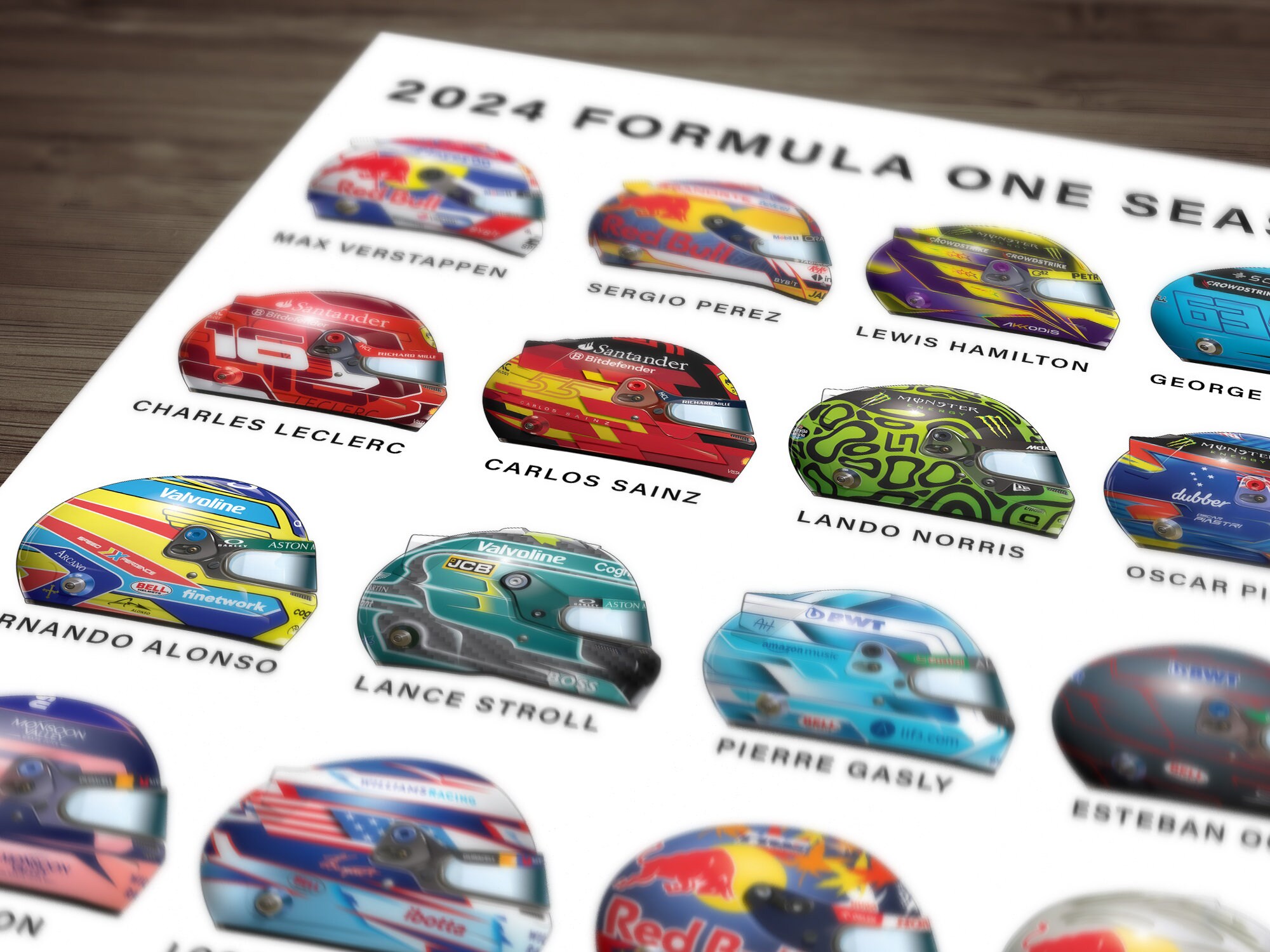 2024 F1 Formula 1 Drivers Helmet Poster, Gift for Him Print Art Wall ...