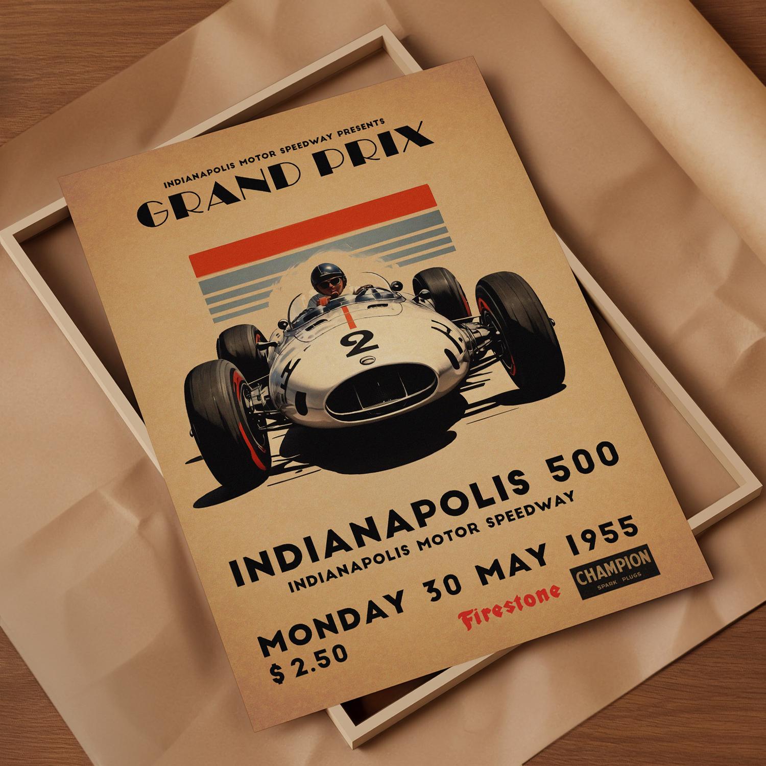 1955 Indy 500 GP Retro Poster Advert, Formula 1 Gift for Him, - Etsy