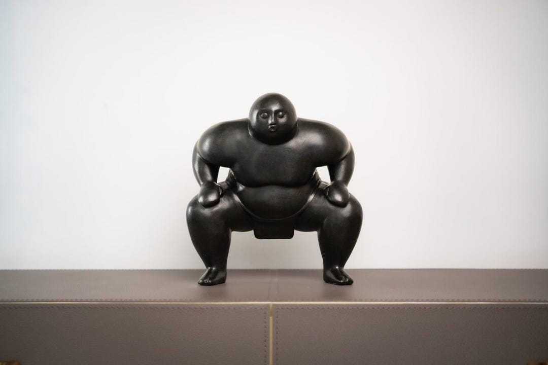 Brass Sumo Wrestler Sculpture – Bold Dark Patina Figurine for Statement ...