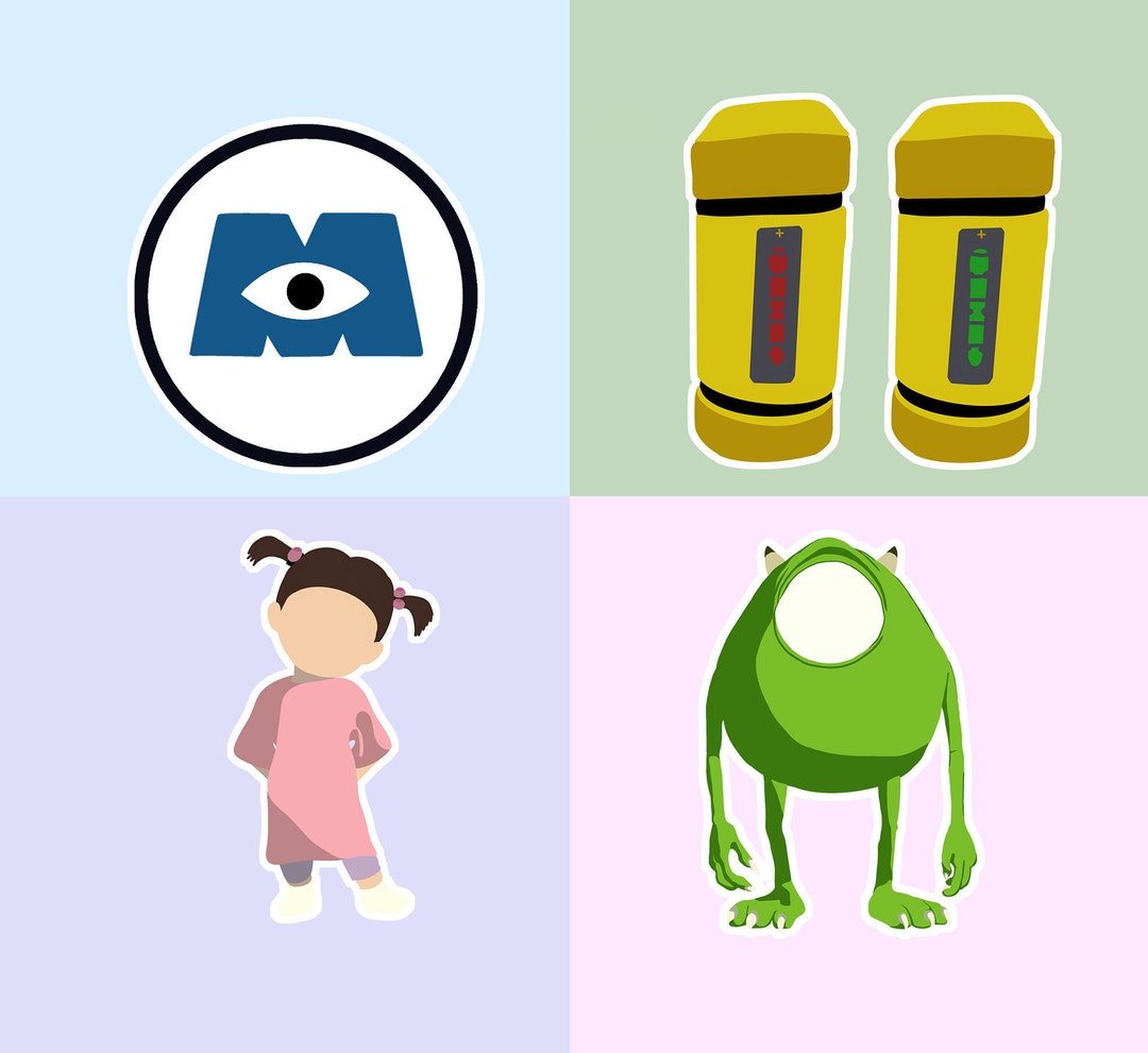 Monsters Inc. Sticker Pack (boo, Mike Wazowski, Scream Tank & Logo ...