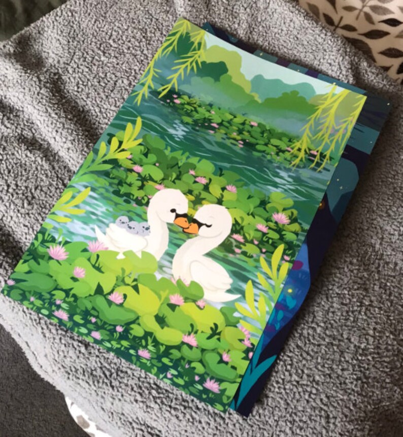 Swan Family Art Print 11 X 17 - Etsy