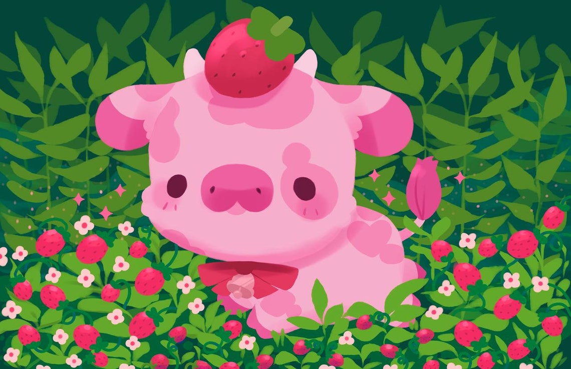 Strawberry Cow Art Print 11 X 17 - Etsy