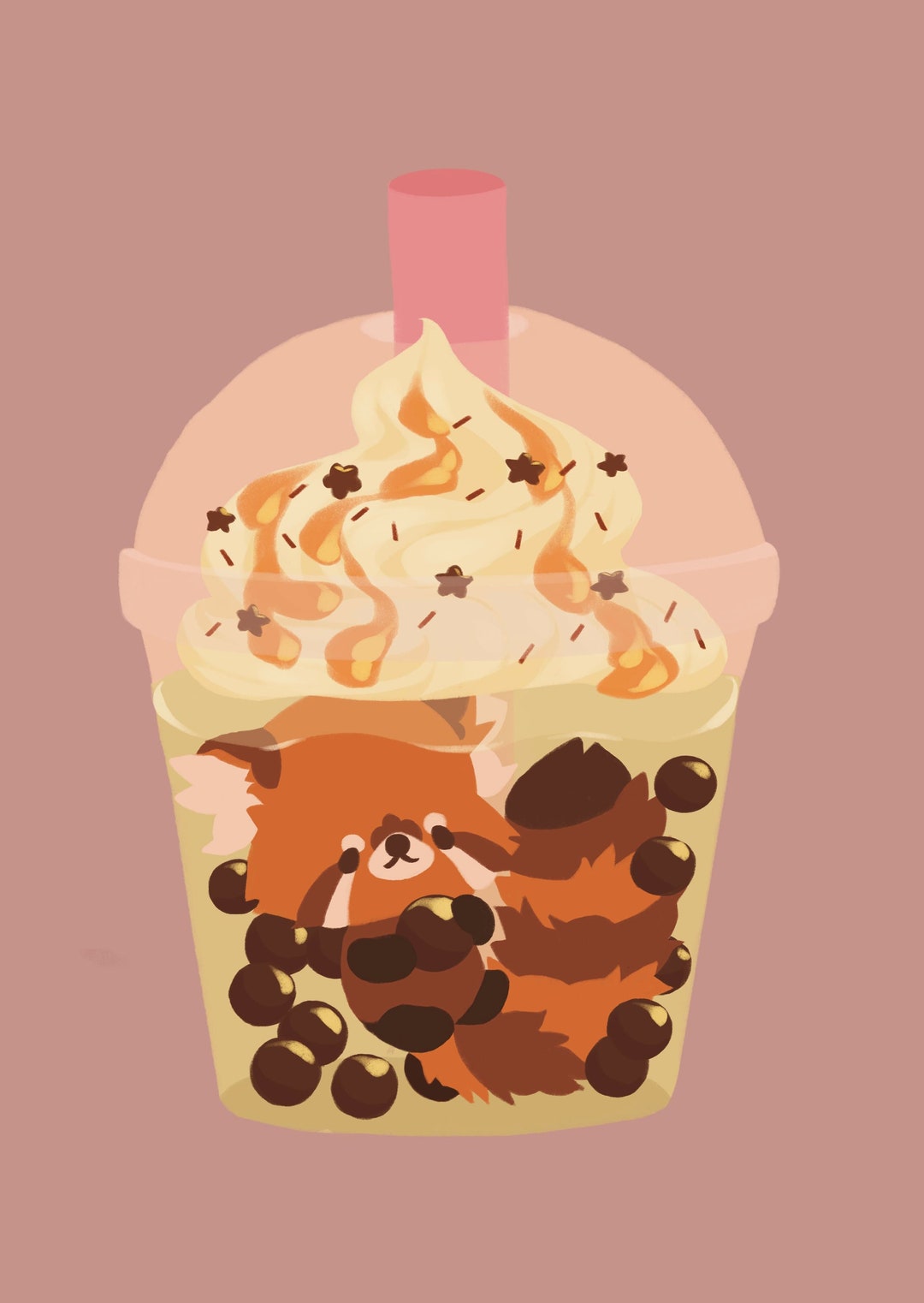 Red Panda Boba Art Print 11 X 17 - Etsy
