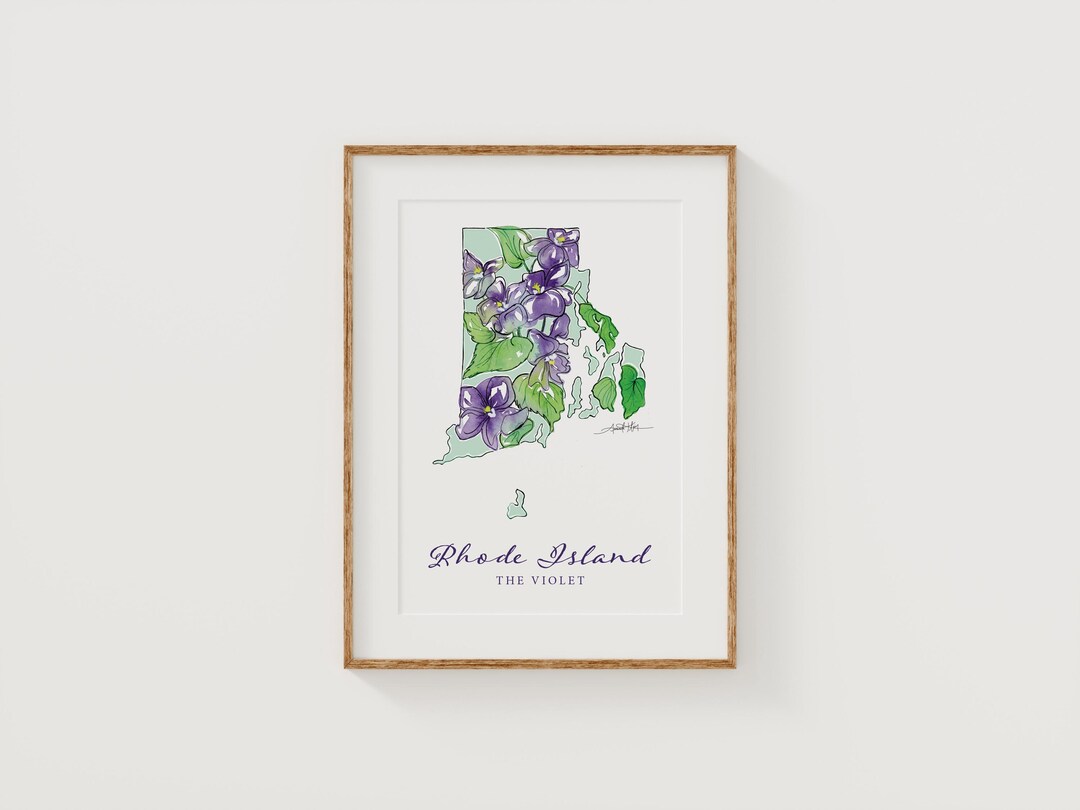 RHODE ISLAND Violet State Flower Art Print Fine Art Floral Map Poster ...