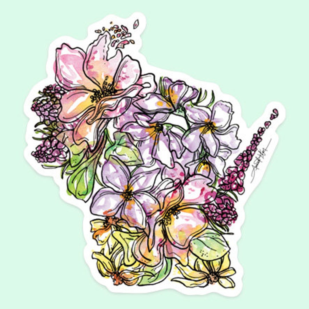 Wisconsin Floral Vinyl Decal Sticker Cute Sticker Water Bottle ...