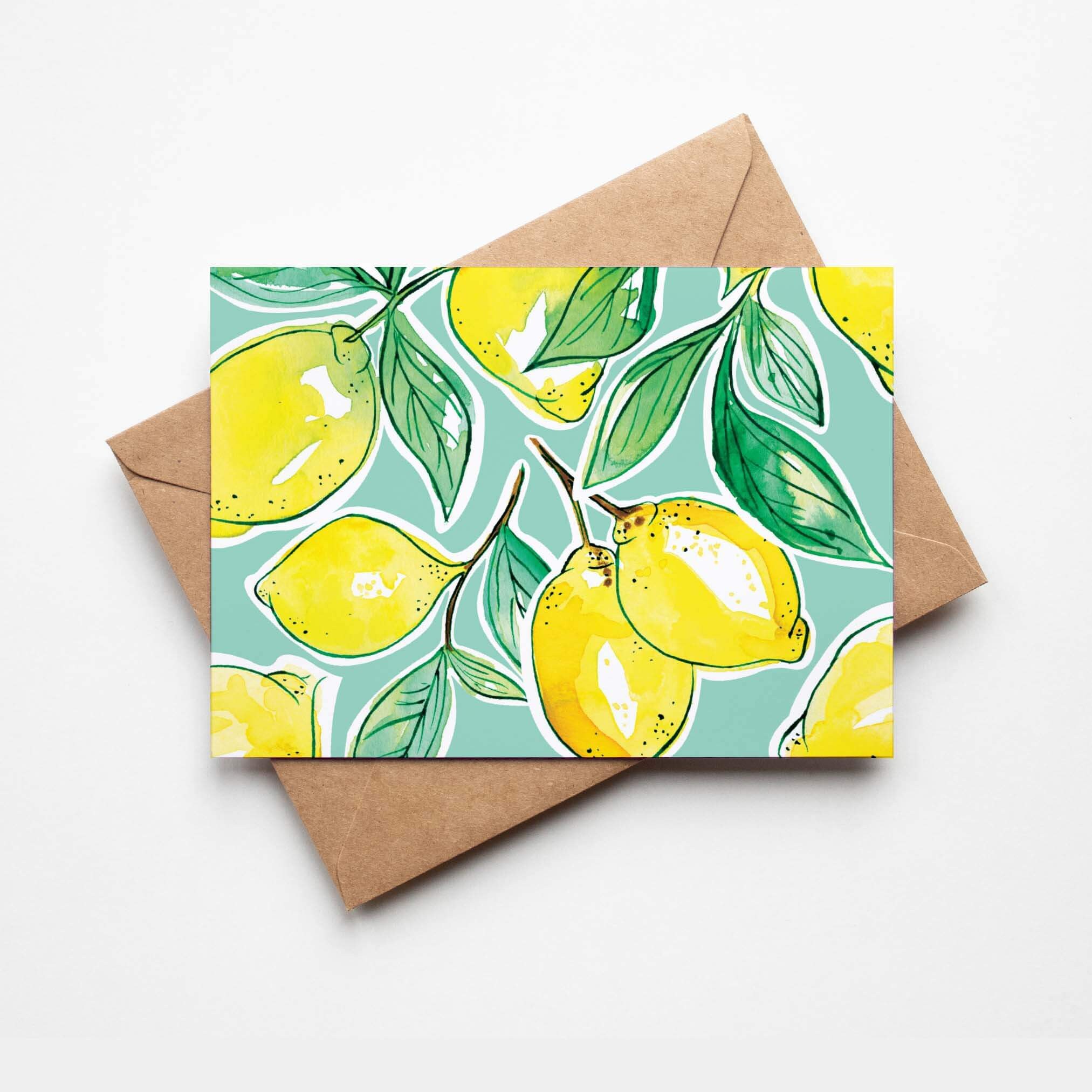 Lemon Design Note Card Set Watercolor Artwork Happy Mail Gift for Her ...