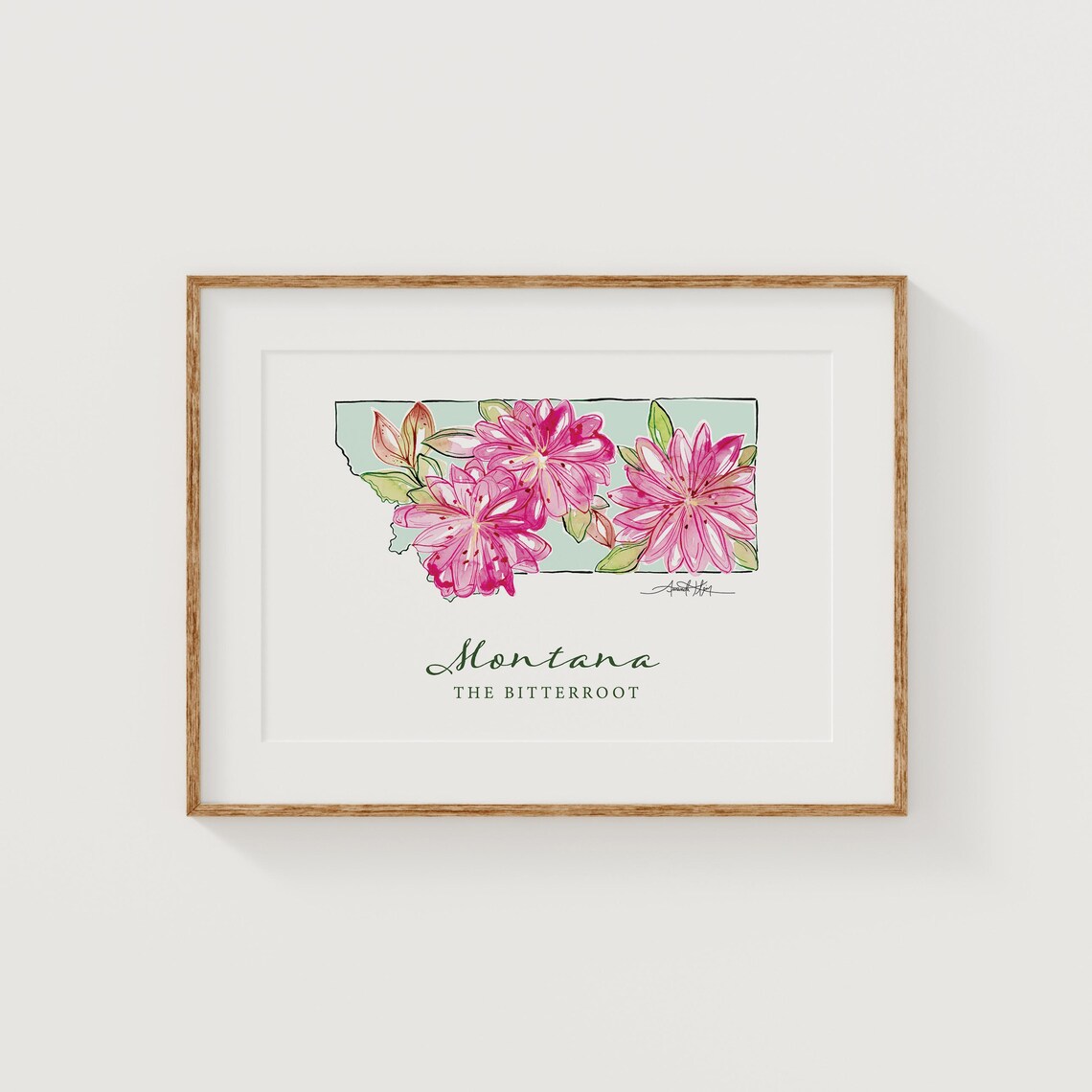 MONTANA Bitterroot State Flower Art Print Fine Art Floral Map Poster ...