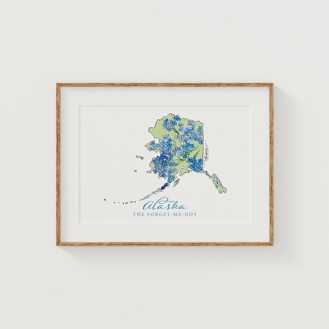 ALASKA Forget-me-not State Flower Art Print Fine Art Floral Map Poster ...