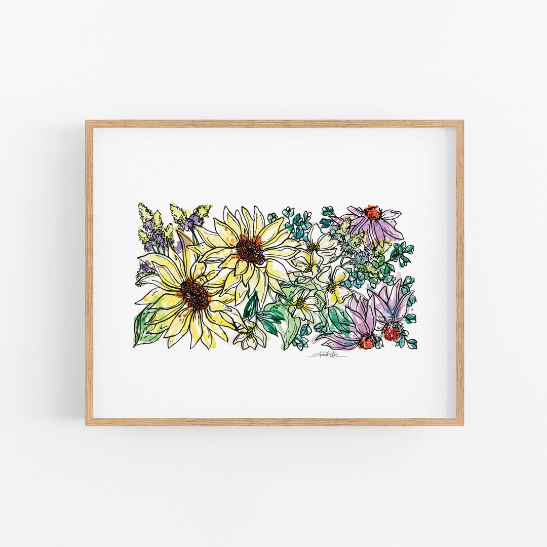 KANSAS Flowers State Art Print Fine Art Floral Map Poster Wall Art ...