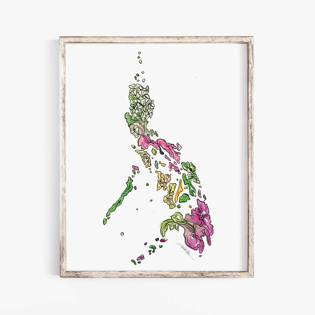 THE PHILIPPINES Flowers State Print Fine Art Floral Map Poster Gallery ...
