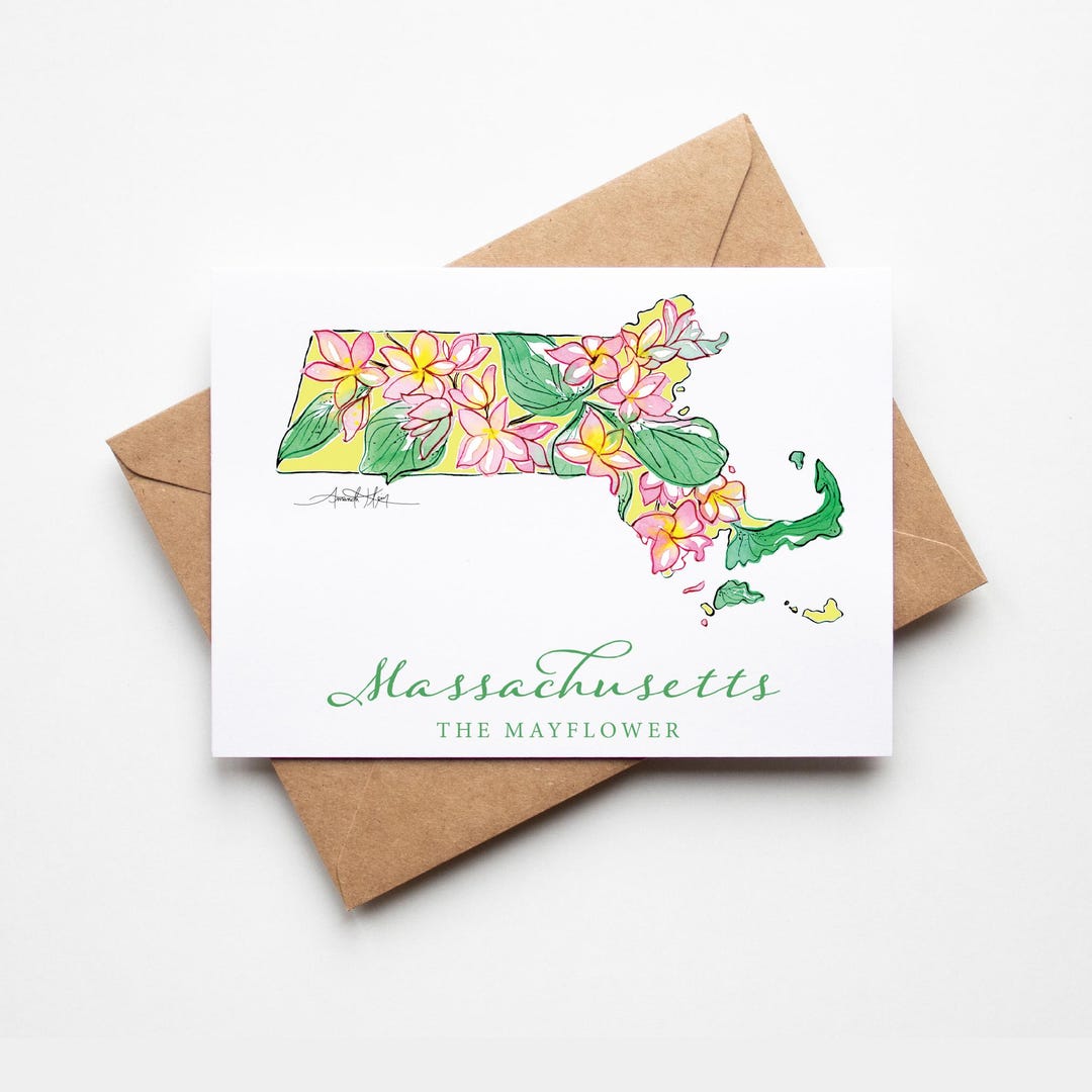 Massachusetts Mayflower State Flower BOX SET OF 8 Blank Note Cards With ...