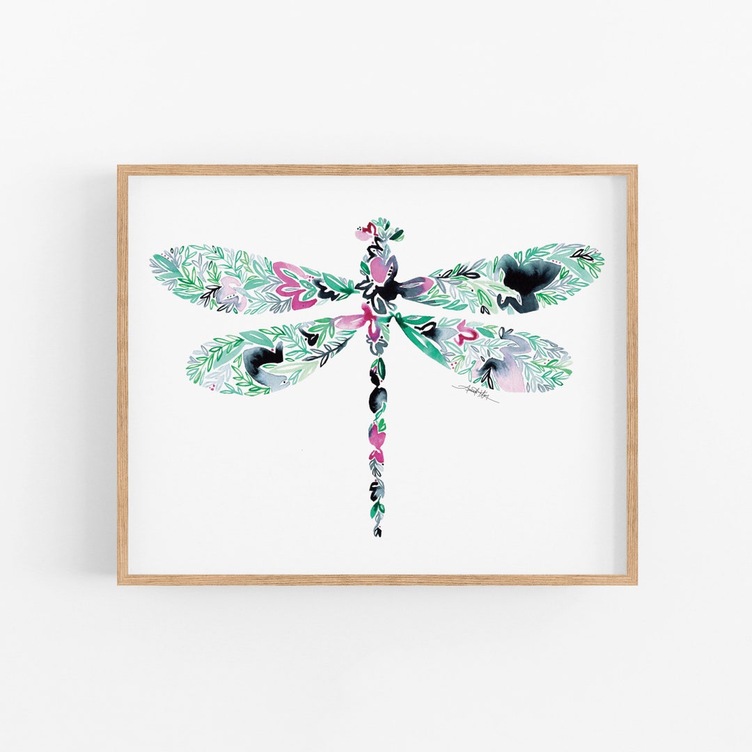 Dragonfly Wall Art Print, Dragon Fly Art, Watercolor Farmhouse Decor ...