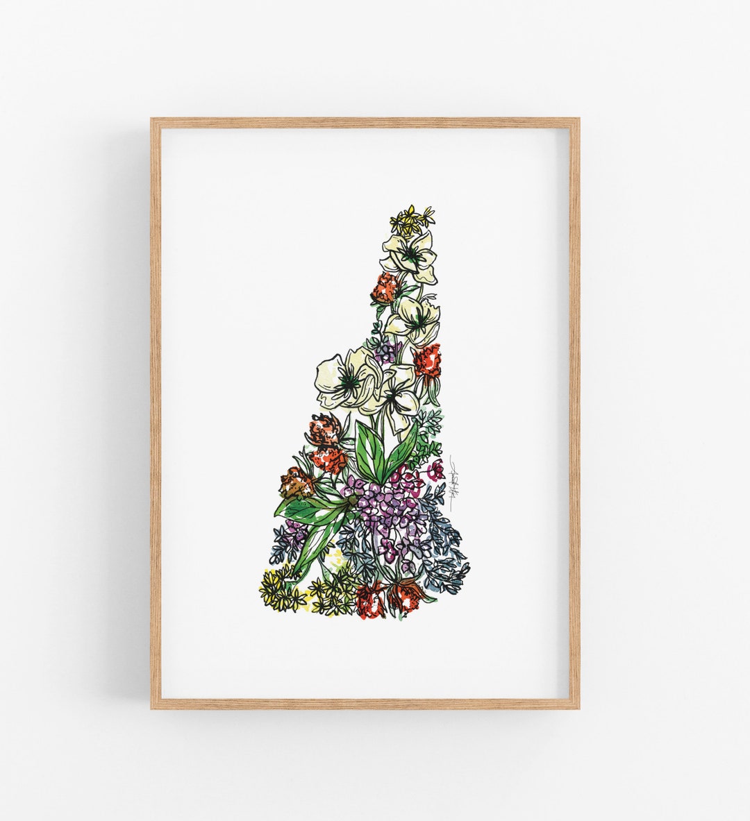 NEW HAMPSHIRE Wildflowers State Art Print Fine Art Floral Map Poster ...