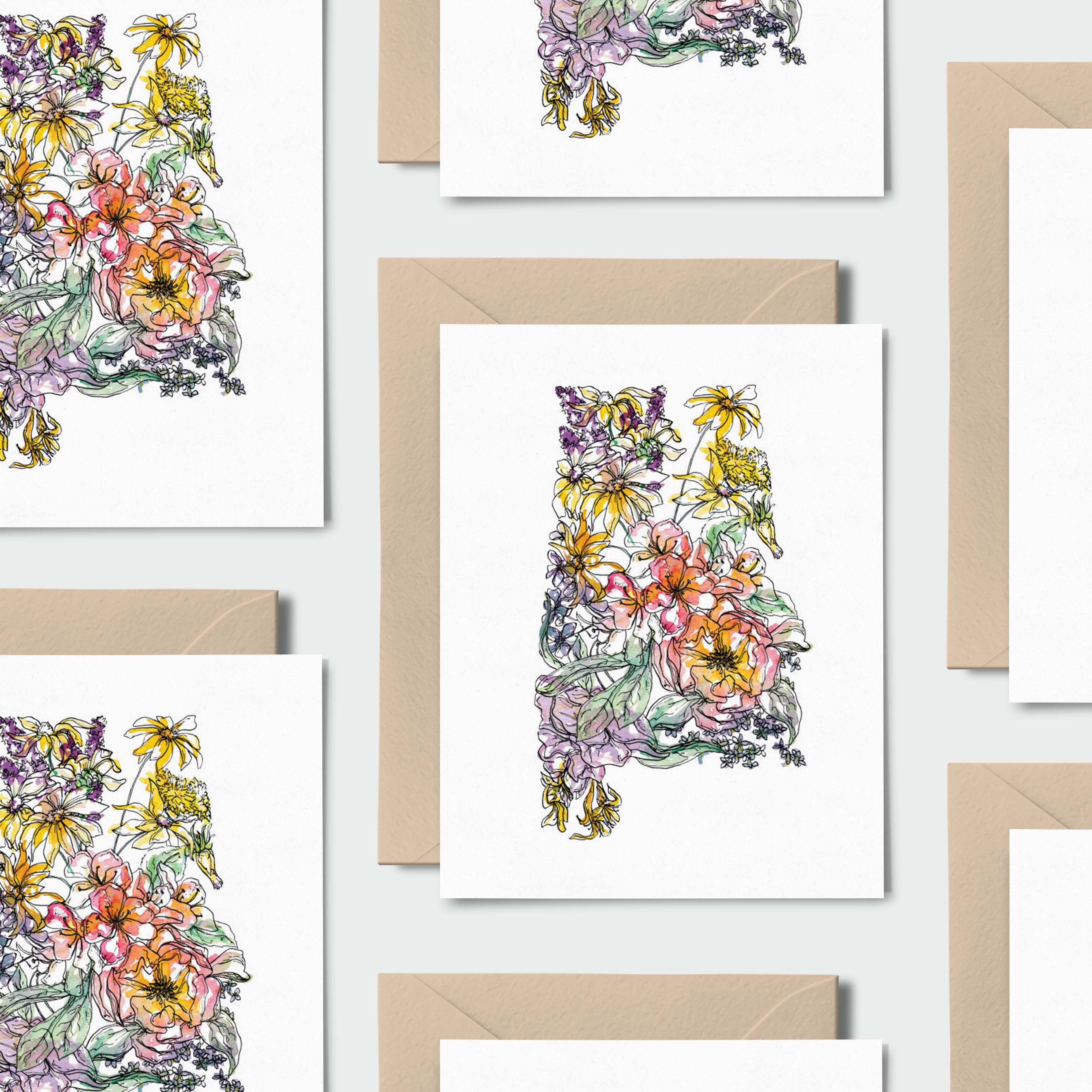 Alabama Floral BOX SET OF 8 Blank Note Cards With Envelopes - Etsy