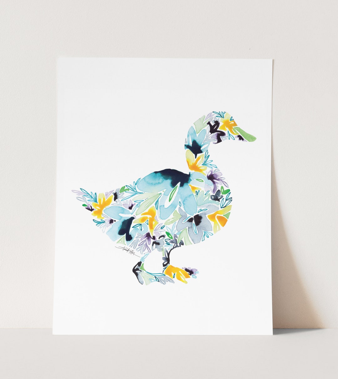 DUCK Wall Art Print, Bird Art, Watercolor Farm Animal Decor Painting ...