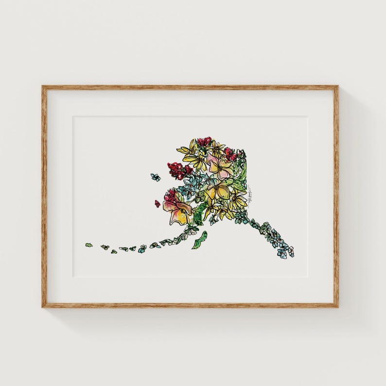 ALASKA Wildflowers Fine Art Print | Botanical Map | State Floral Home ...