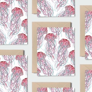 Jellyfish Note Card Set Watercolor Coastal for Him Her Christmas ...