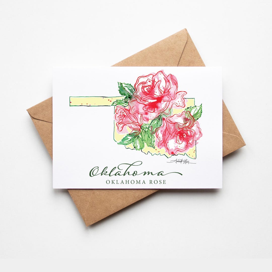 Oklahoma Rose State Flower BOX SET OF 8 Blank Note Cards With Envelopes ...