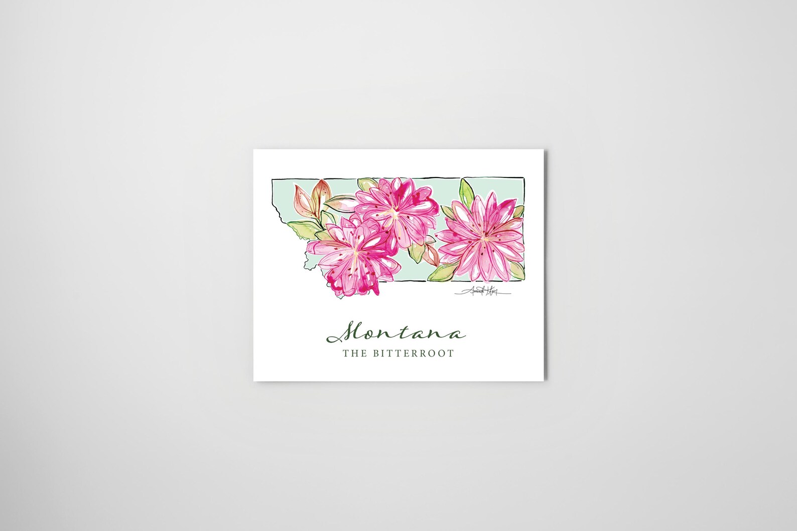 MONTANA Bitterroot State Flower Art Print Fine Art Floral Map Poster ...