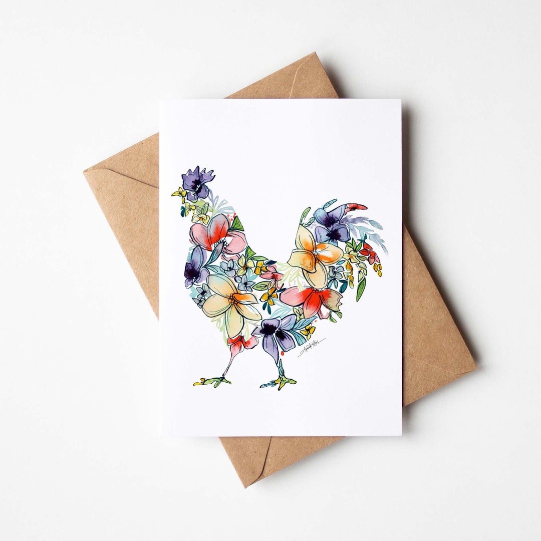 CHICKEN Note Card Set of 8 Folded Stationery With Envelopes & Stickers ...