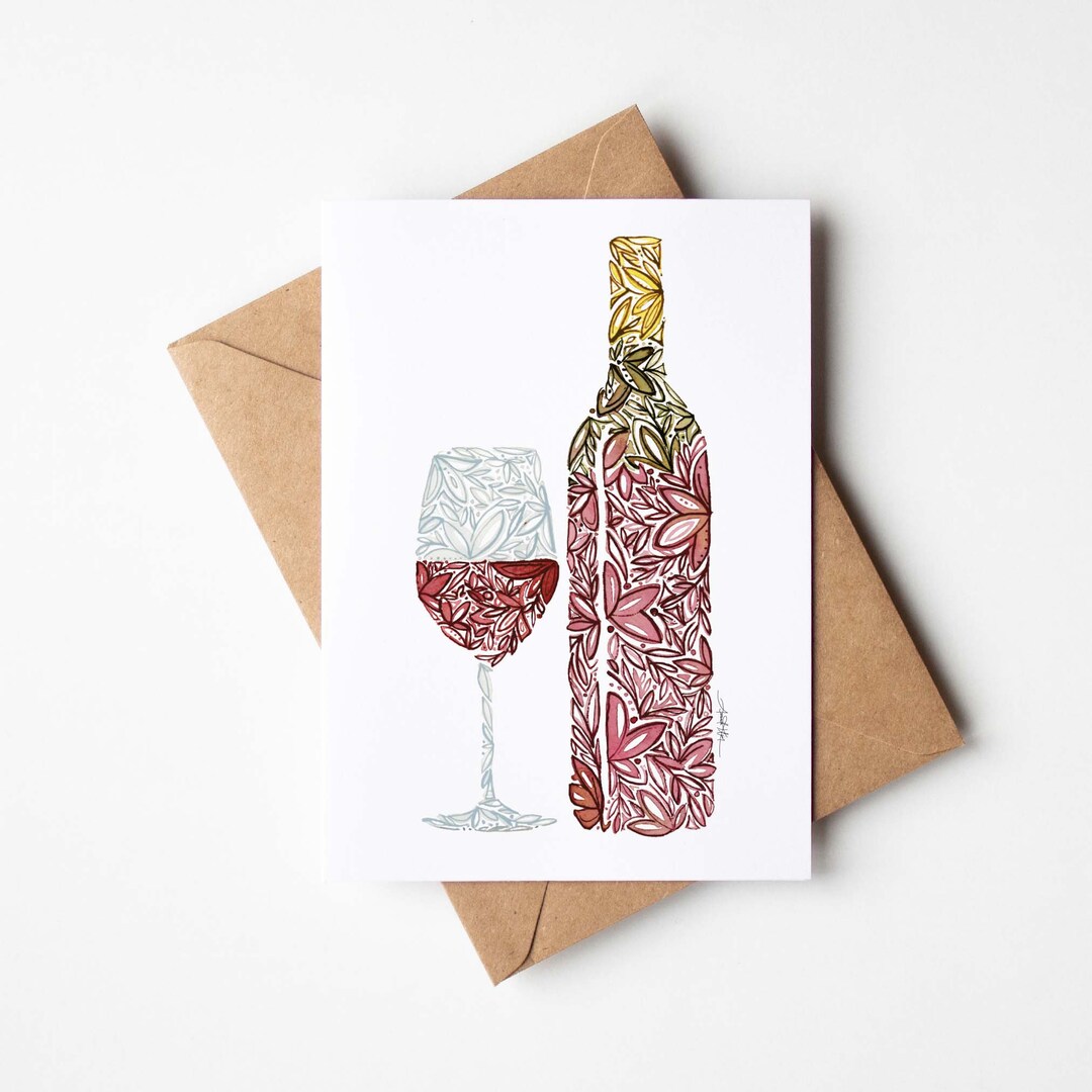 Red Wine Note Card Set Watercolor Fine Art Notecard Gift for Her Him ...