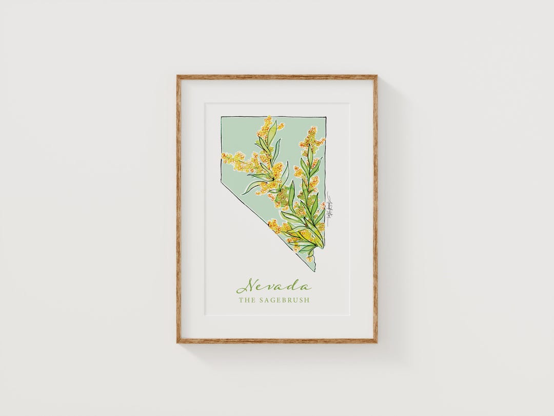 NEVADA Sagebrush State Flower Art Print Fine Art Floral Map Poster Wall ...